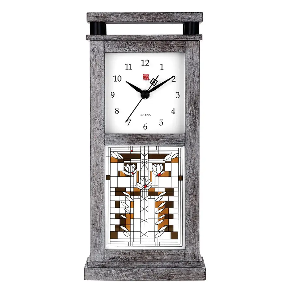 Bulova Waterlilies Quartz Bluetooth Weathered Oak Veneer Mantel Clock ...
