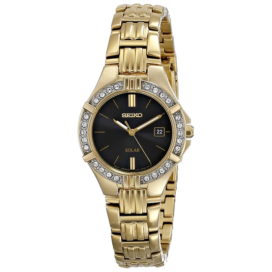 Seiko Women's Solar Crystal Accents Gold Tone Stainless Steel Watch SU ...